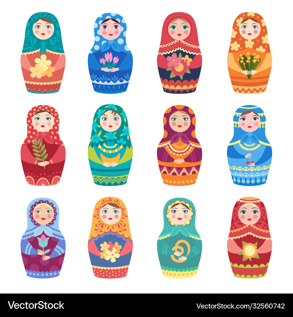 Russian dolls authentic traditional toys Vector Image