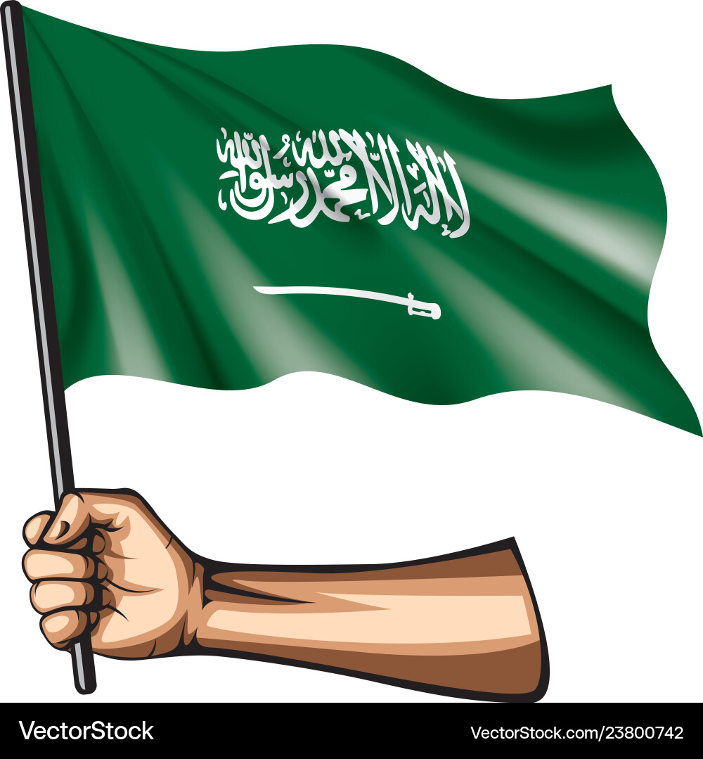 Saudi arabia flag and hand on white background Vector Image