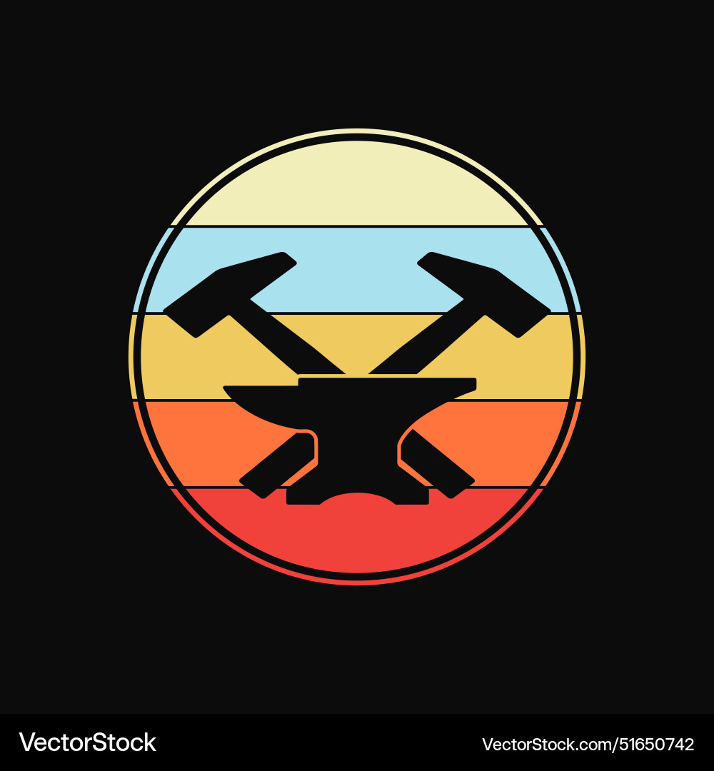 Vintage blacksmith forge hammer and anvil retro bl