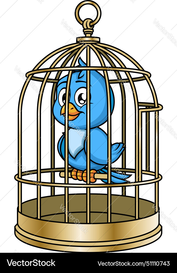 Blue bird in a cage cartoon clip art Royalty Free Vector