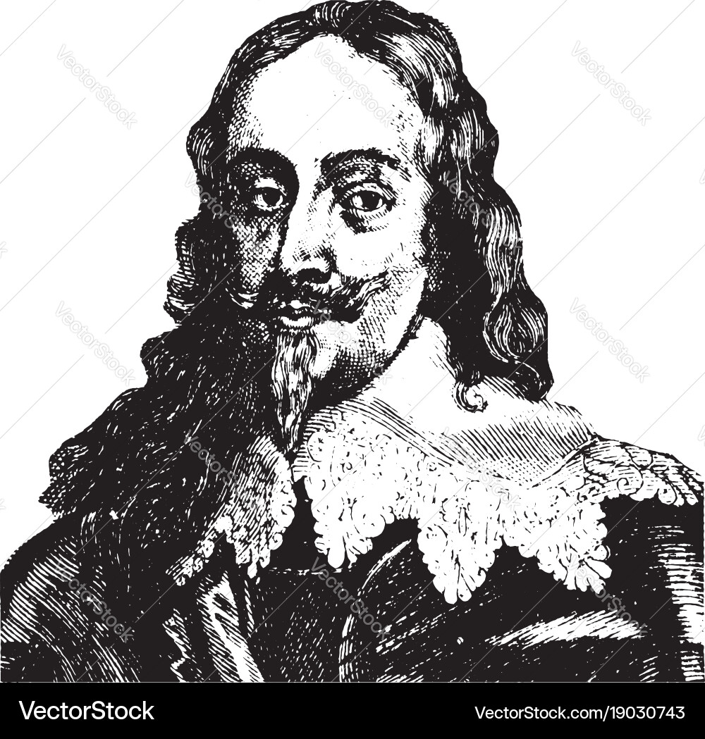 Charles II - Vintage Line Drawing Royalty Free Vector Image