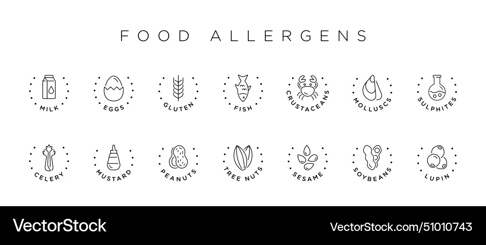 Food allergens icons set Royalty Free Vector Image