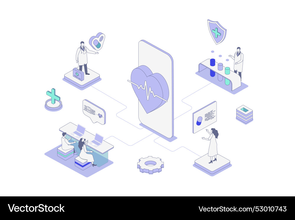 Medicine isometric concept in outline isometry Vector Image