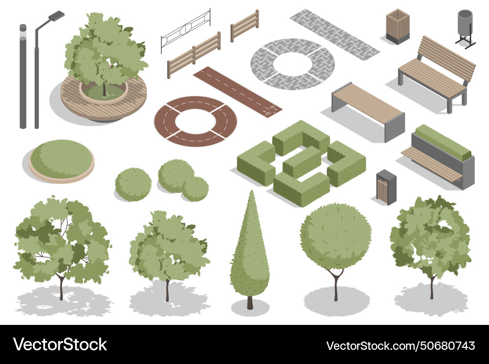 Modern park isometric elements constructor mega Vector Image