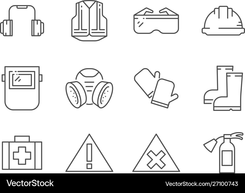 Set work safety line icons Royalty Free Vector Image
