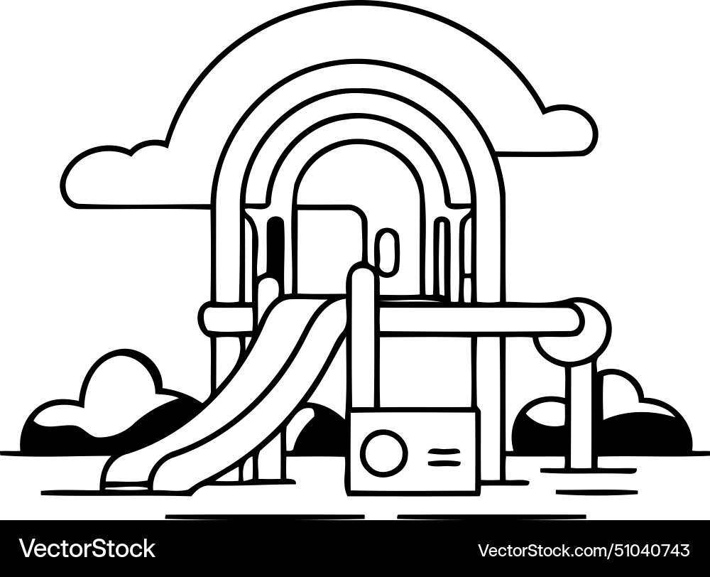 Slide in the park flat line art design Royalty Free Vector
