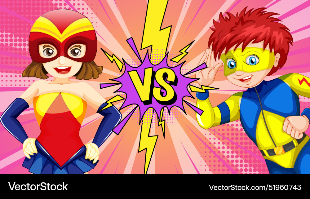 Two superheroes face off in a battle Royalty Free Vector
