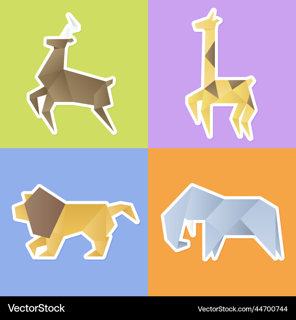 Animals origami paper polygon set Royalty Free Vector Image