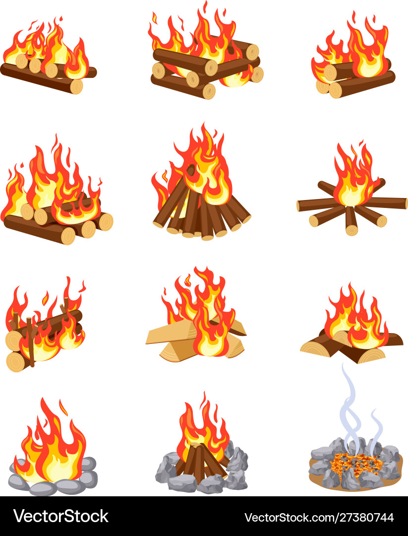 Cartoon bonfire summer campfires flame Royalty Free Vector