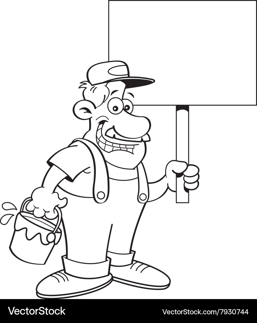 Cartoon painter holding a sign Royalty Free Vector Image