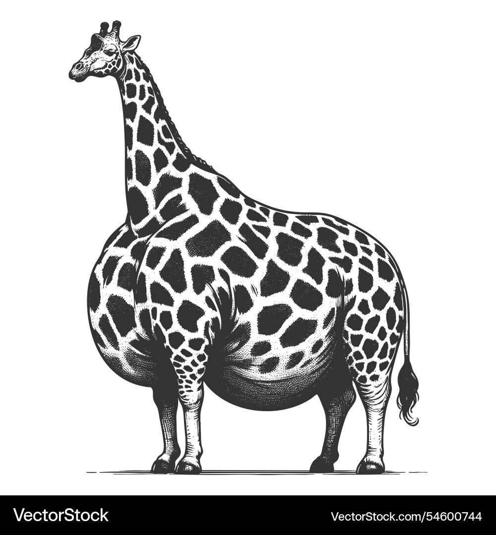 Chubby giraffe engraving Royalty Free Vector Image