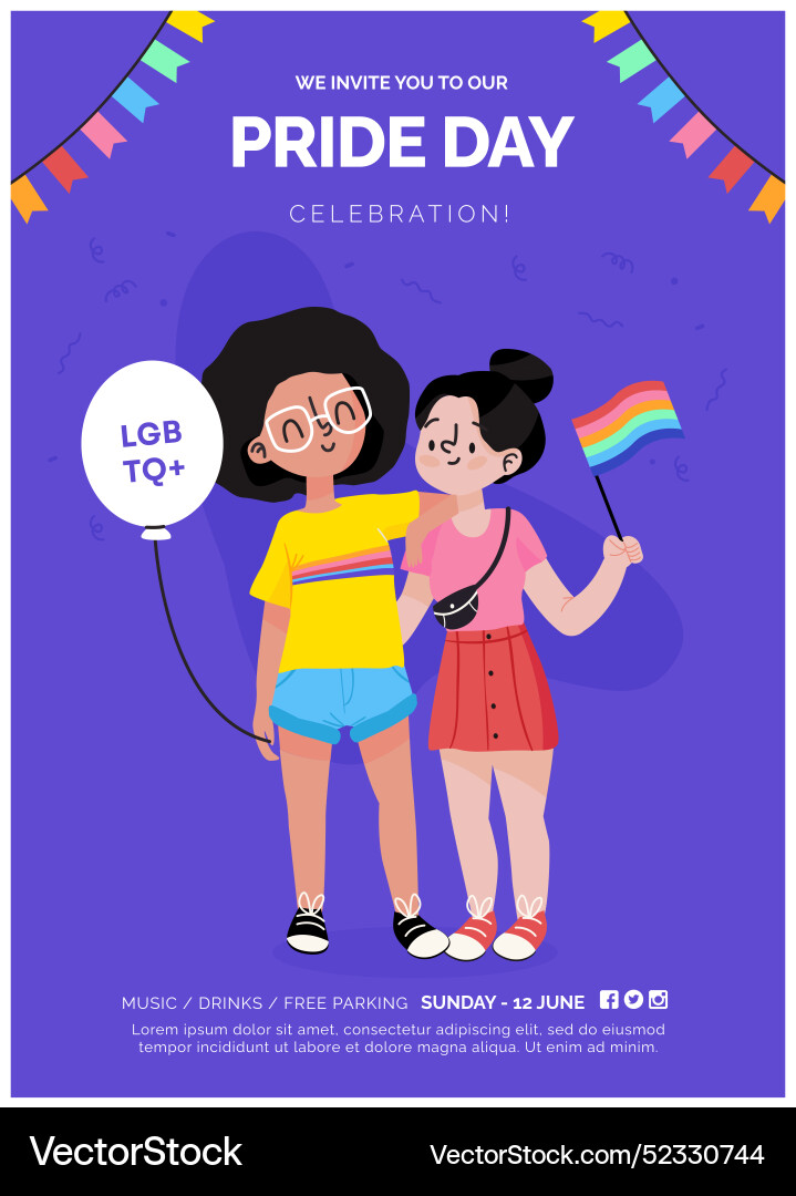 Flat pride month lgbt flyer template Royalty Free Vector