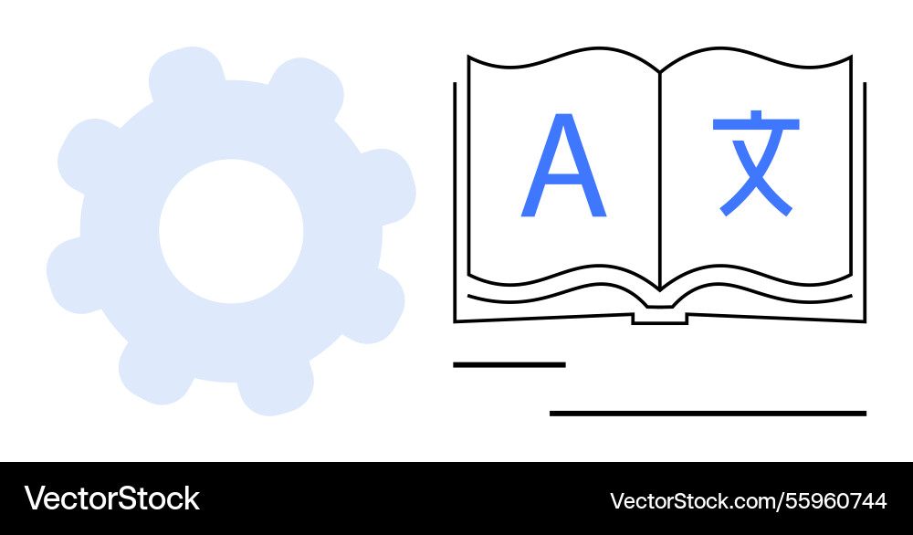 Language learning concept with gear and open book Vector Image