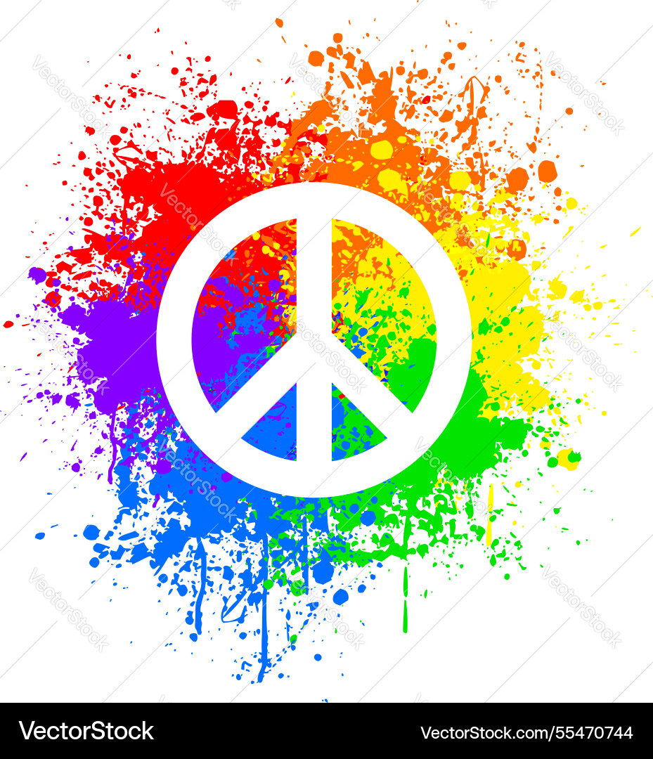 Peace symbol on colorful ink paint splatter Vector Image
