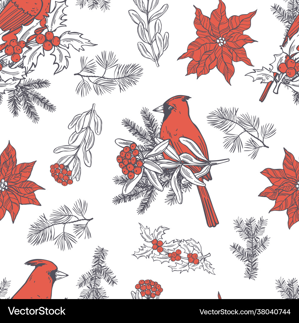 Red cardinals pattern Royalty Free Vector Image