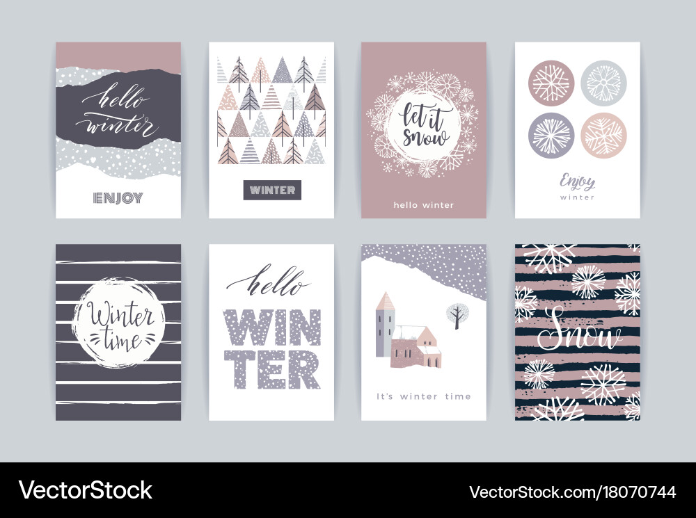Set of artistic creative winter cards Royalty Free Vector
