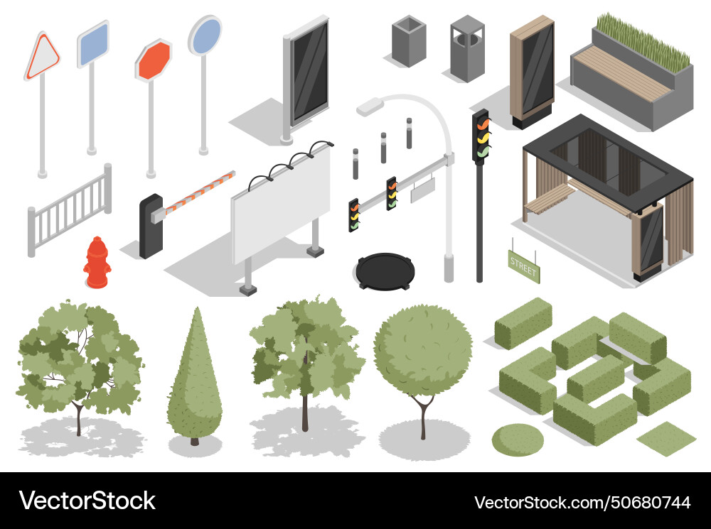 Urban infrastructure isometric elements Royalty Free Vector