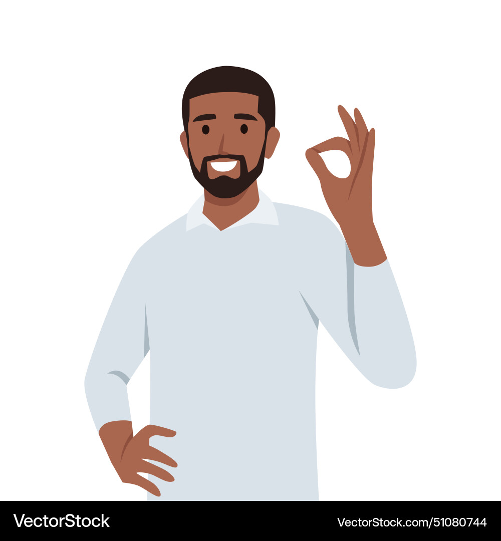 Young man with ok sign and gesture language Vector Image