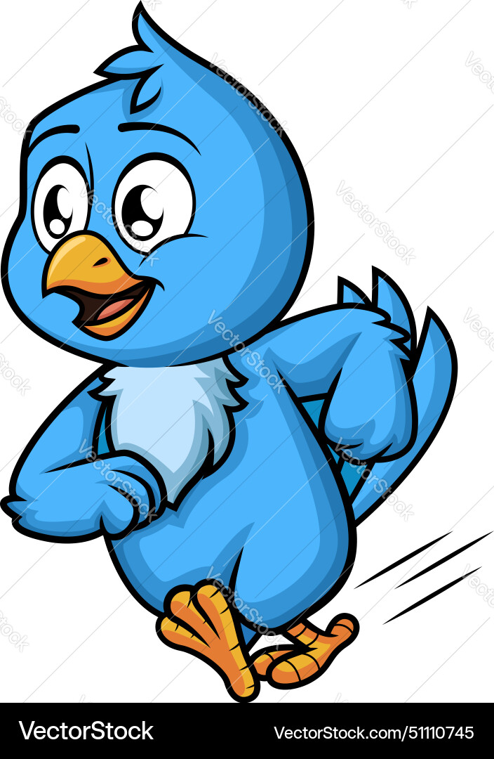 Blue bird running cartoon clip art Royalty Free Vector Image