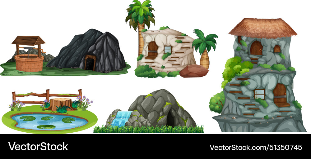 Collection of various fantasy landscape elements Vector Image