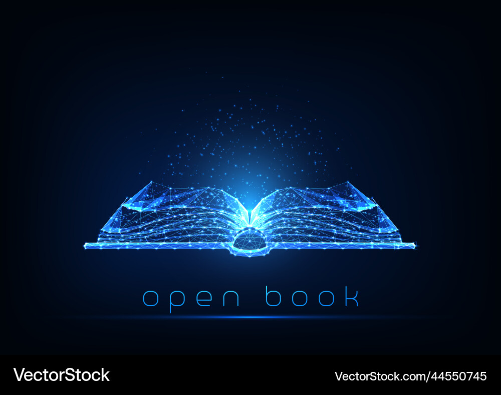 Futuristic glowing low polygonal open book Vector Image