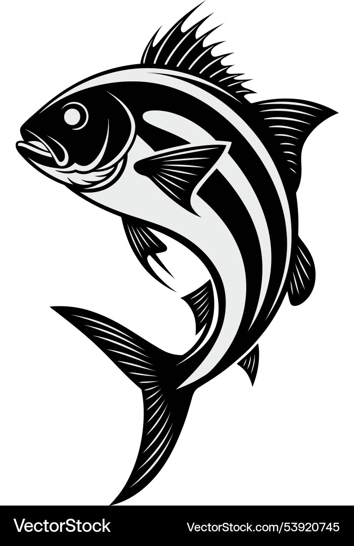 Jumping bass fish silhouette Royalty Free Vector Image