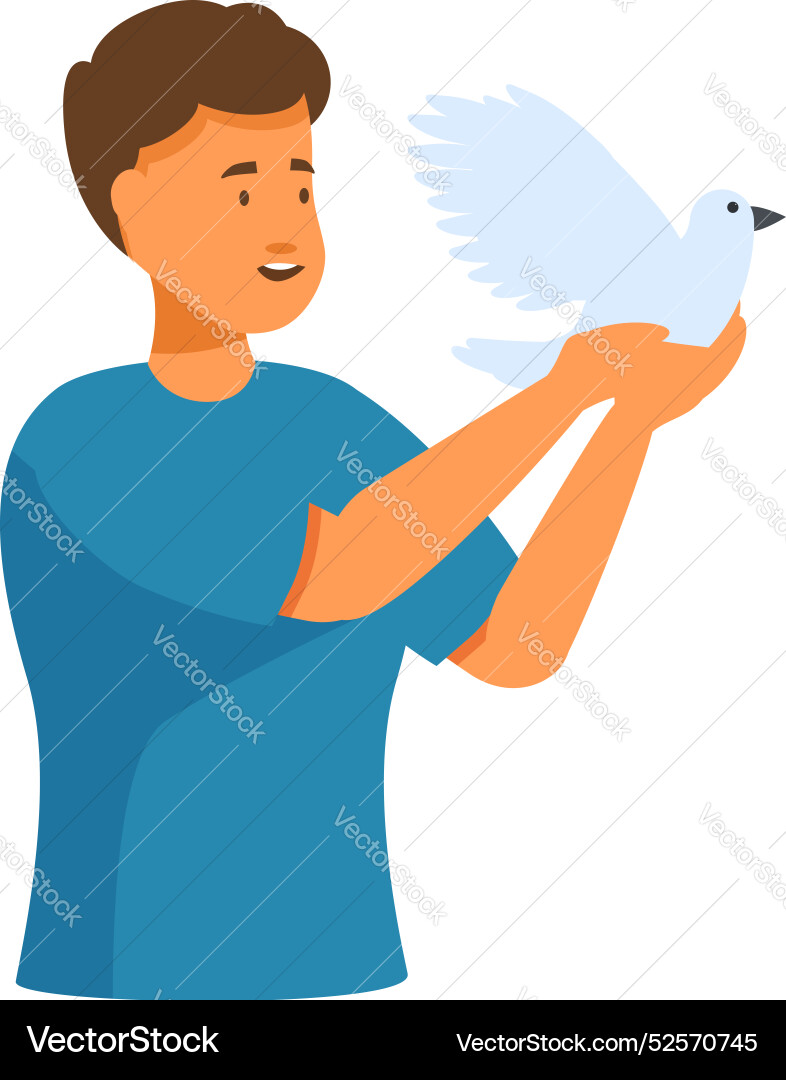 Junger Mann mit weißer Taube als Symbol des Friedens