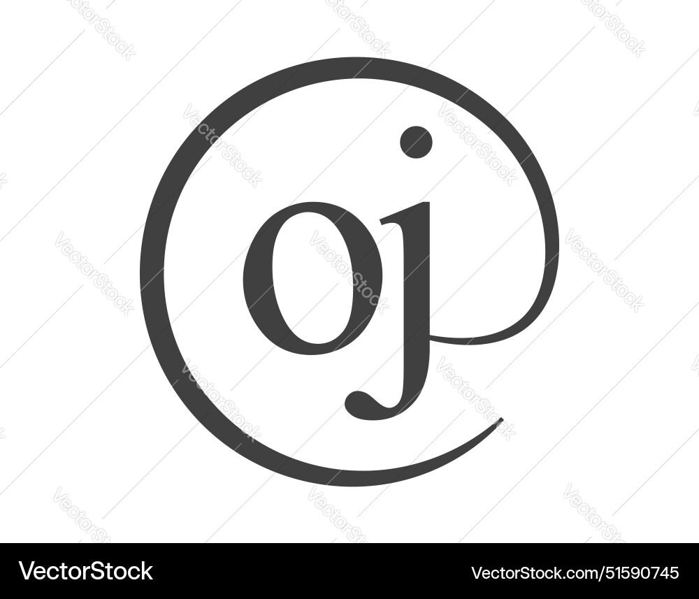 Oj logo from two letter with circle shape email Vector Image