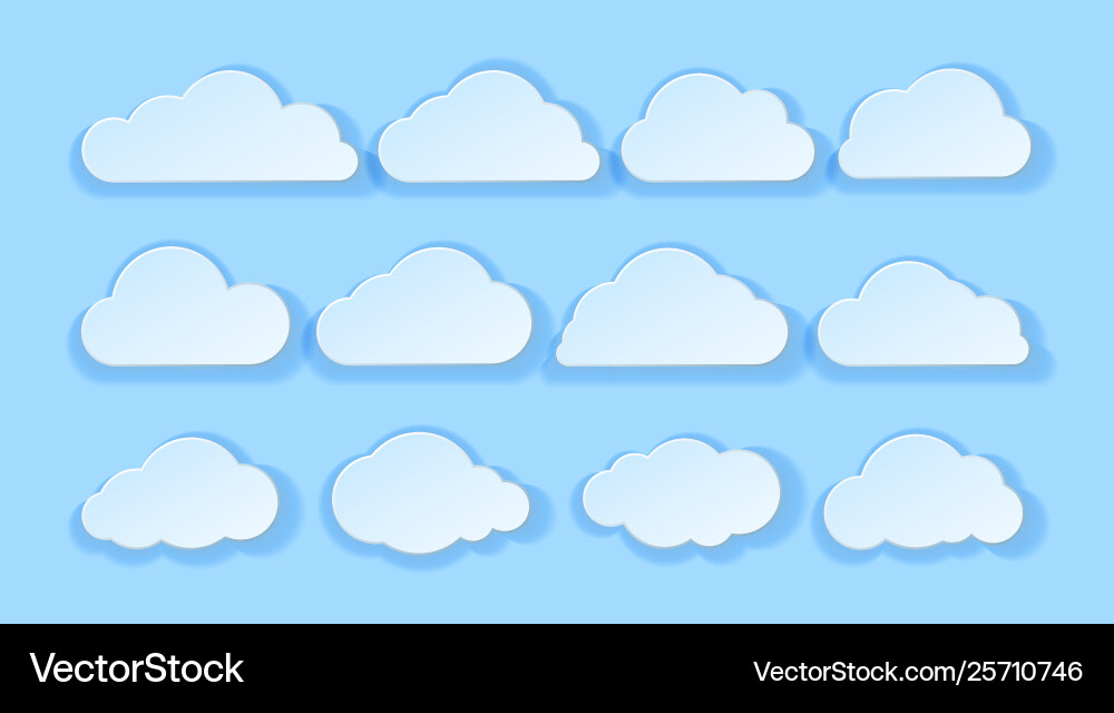 Abstract paper clouds set on blue Royalty Free Vector Image