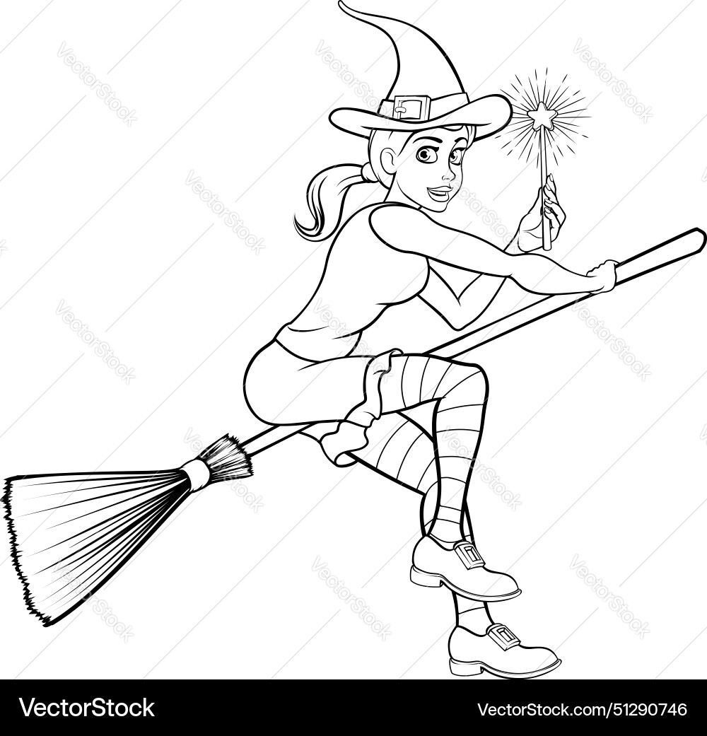 Cartoon halloween witch and magic wand Royalty Free Vector