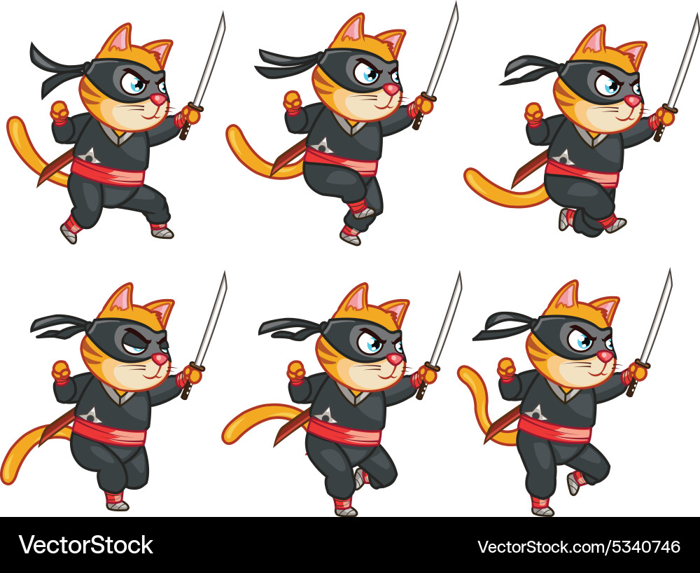 Cat ninja Running sprite Lizenzfreies Vektorbild