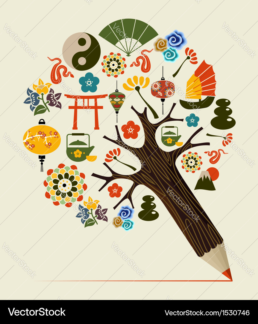 China tradition concept pencil tree Royalty Free Vector