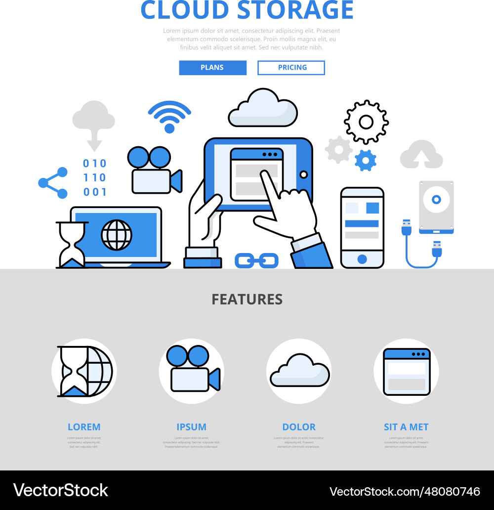 Cloud storage mobile app concept flat line art Vector Image
