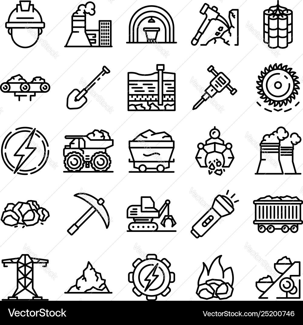Coal industry icons set outline style Royalty Free Vector