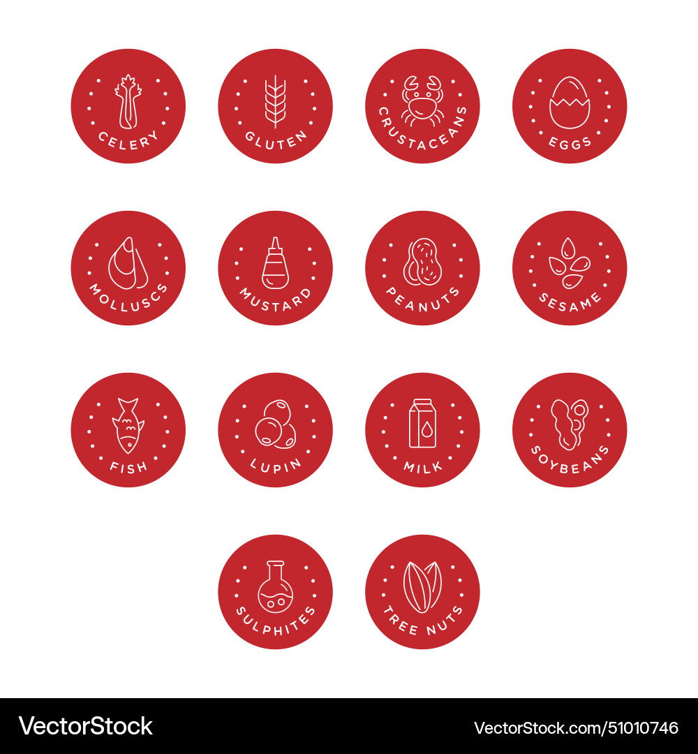 Food allergens icons set Royalty Free Vector Image