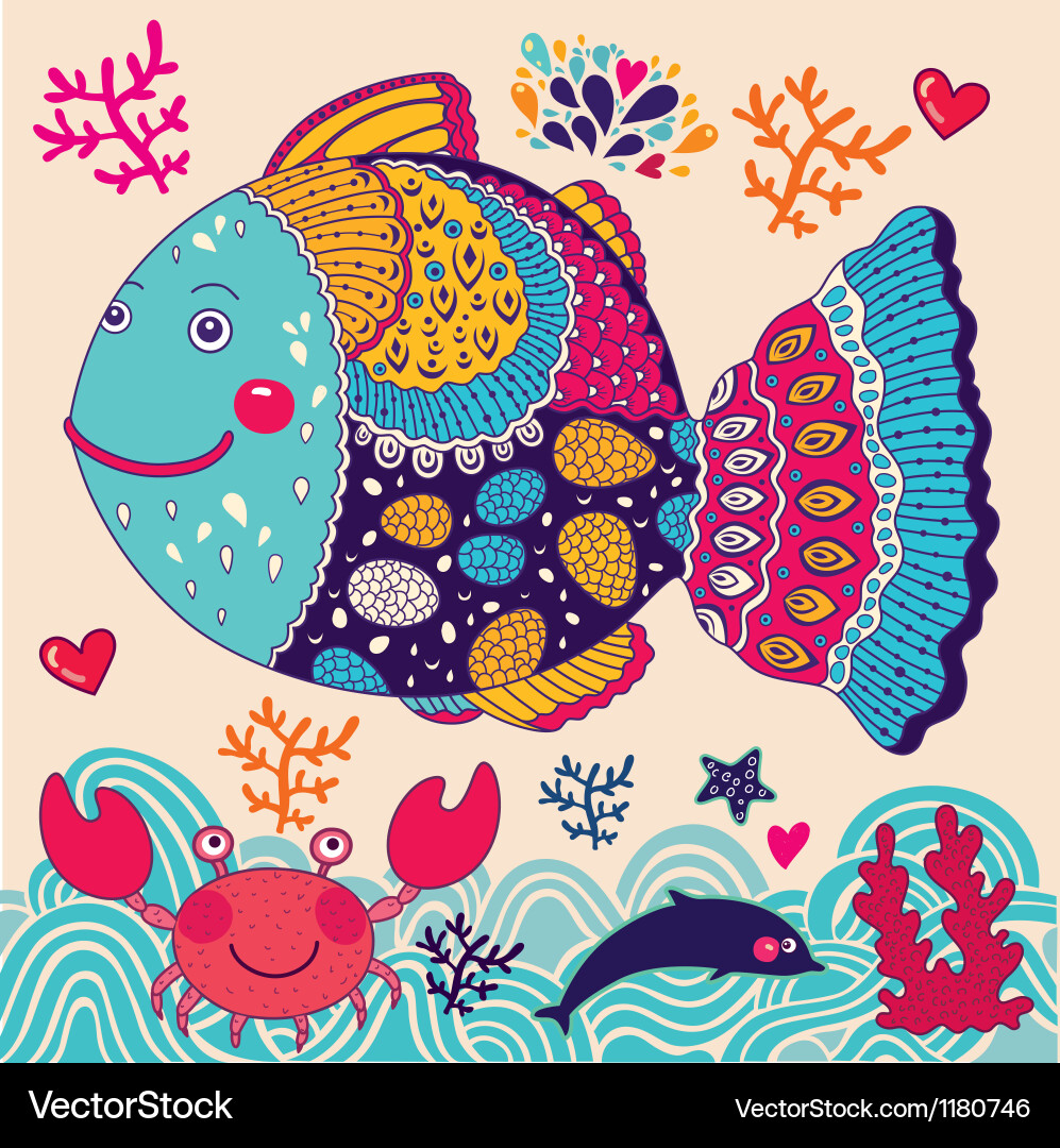 Happy fish Royalty Free Vector Image - VectorStock