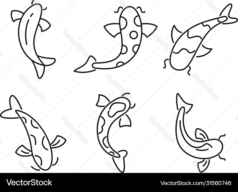 Koi carp icons set outline style Royalty Free Vector Image