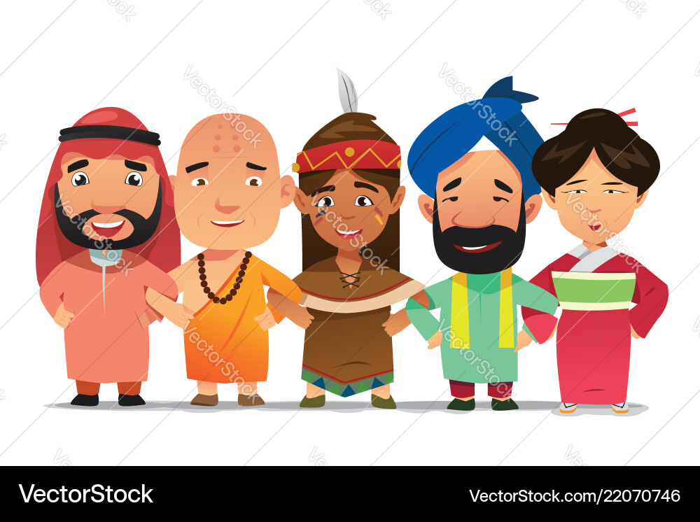 Multi ethnic people linking arms together Vector Image