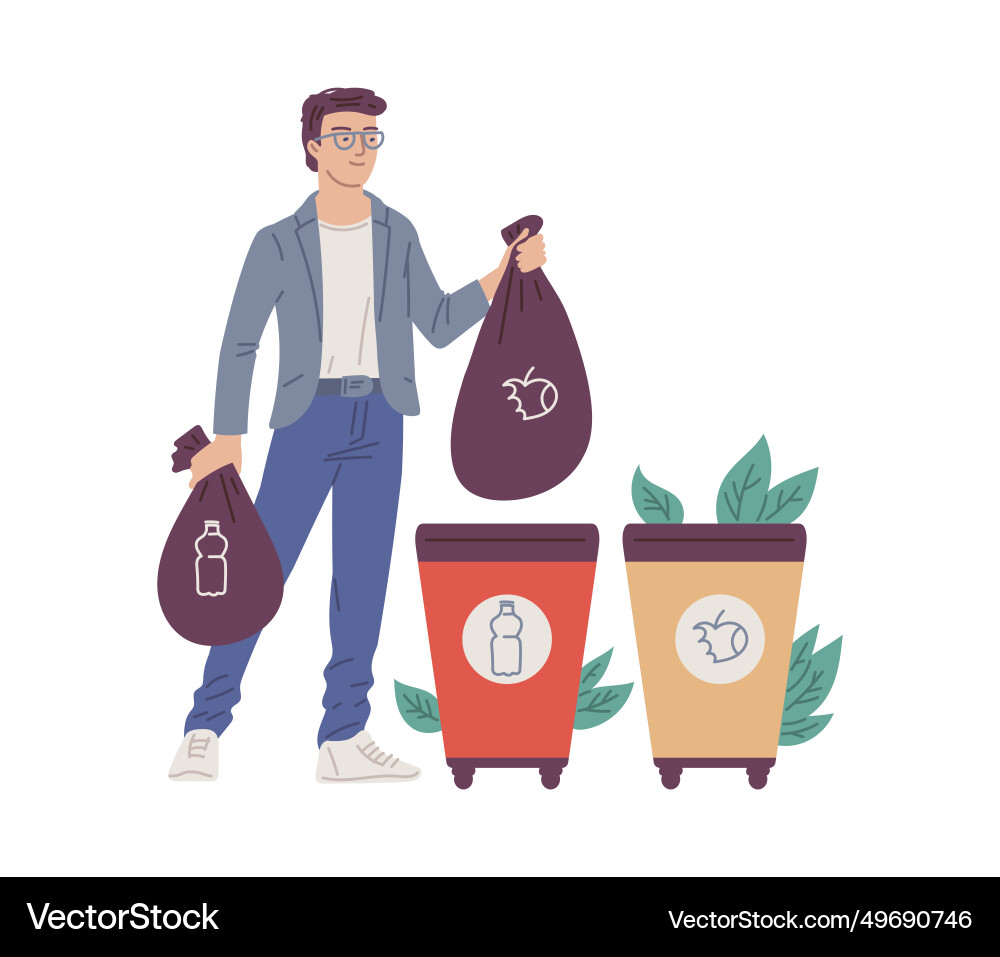 Person Sorting Rubbish into Bins Royalty Free Vector Image
