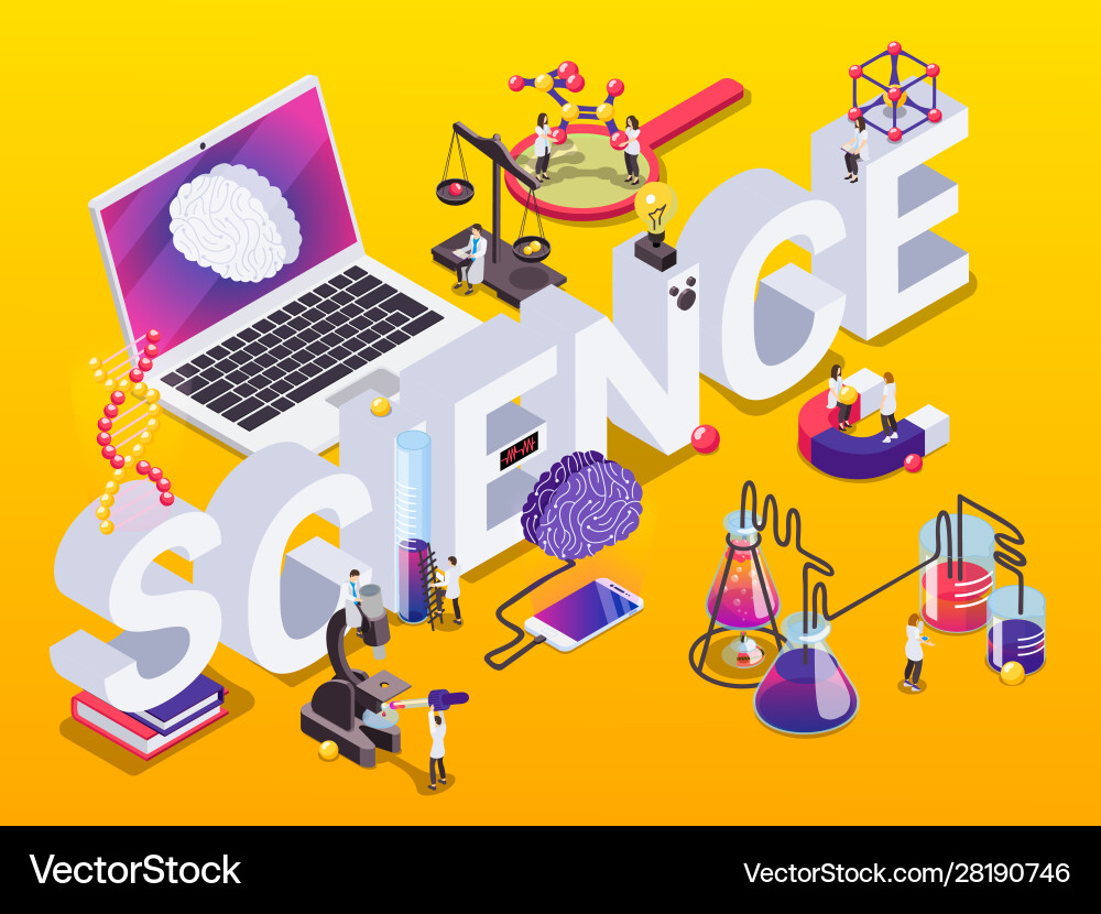 Science isometric text composition Royalty Free Vector Image