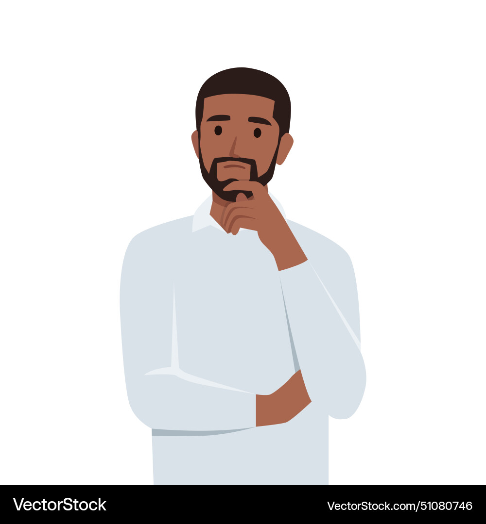 Young man thinking putting his hand under Vector Image