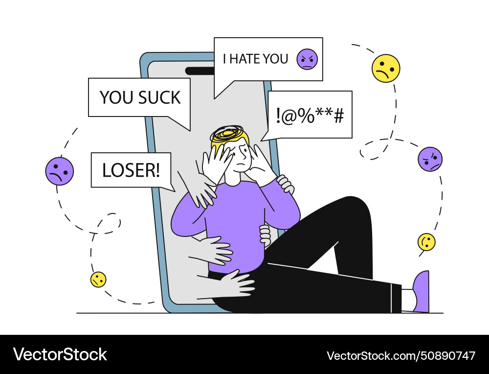 Bad social media influence linear Royalty Free Vector Image