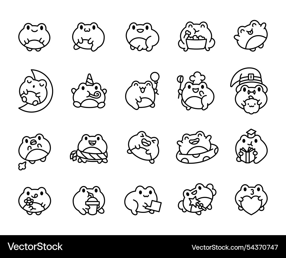 Cute kawaii frog and toad cartoon characters set Vector Image