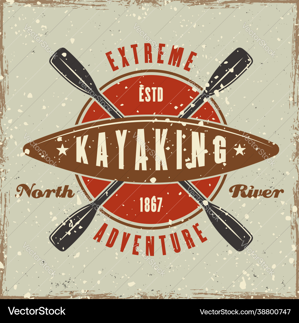 Kayak and rays colored emblem badge label Vector Image