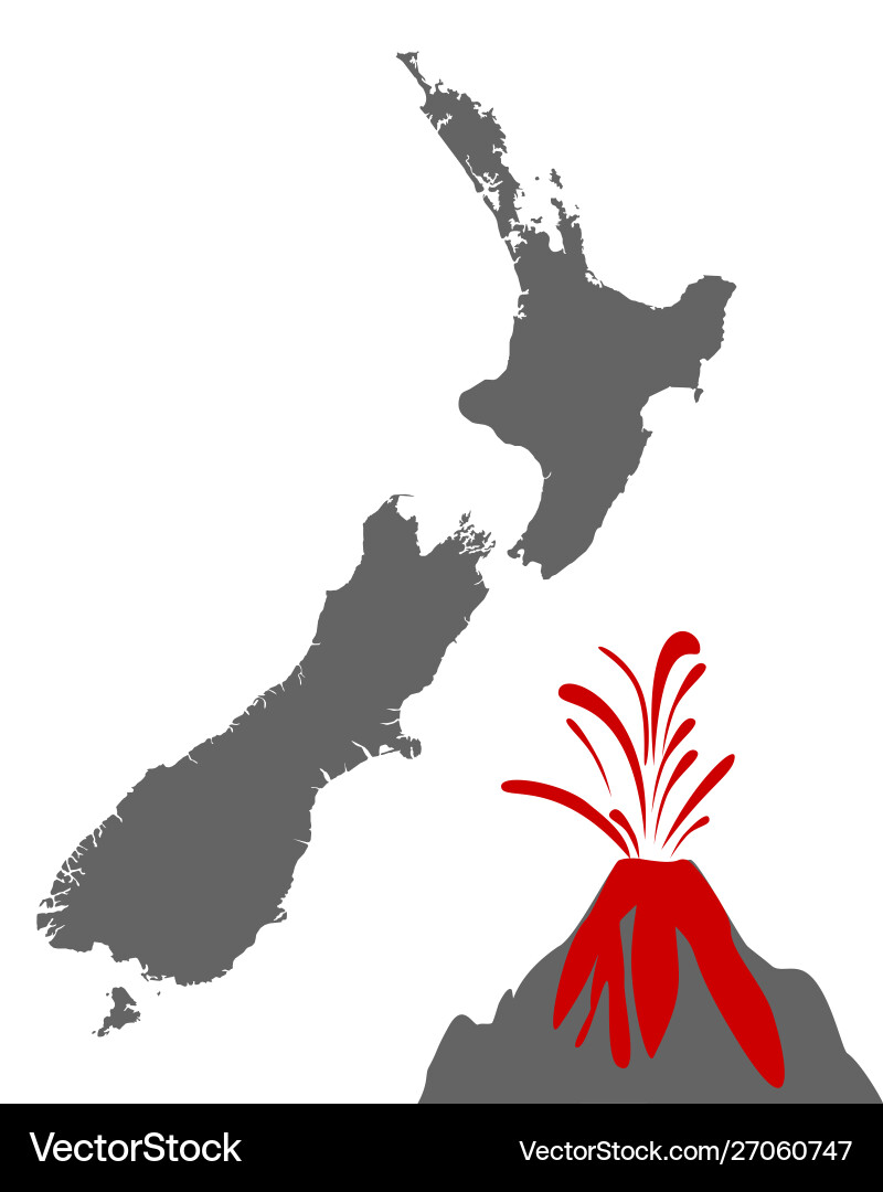 Map new zealand with volcano Royalty Free Vector Image