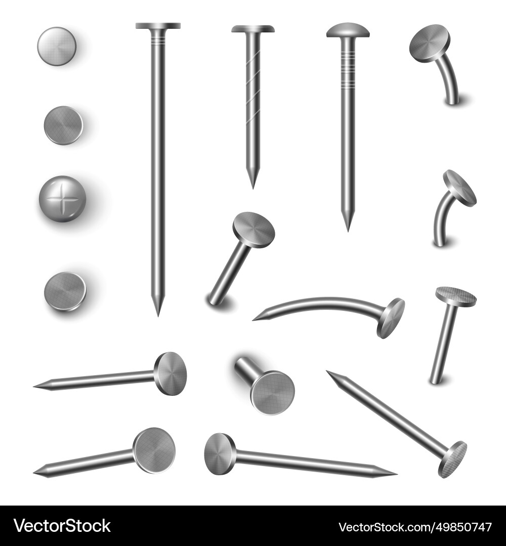 Straight and bent metal nails realistic tool Vector Image