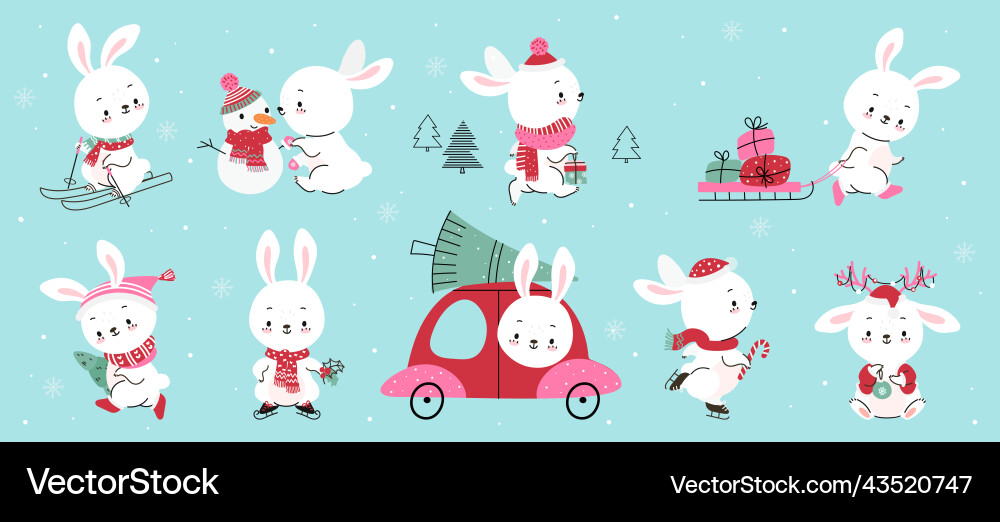 Winter Rabbits & Christmas Royalty Free Vector Image