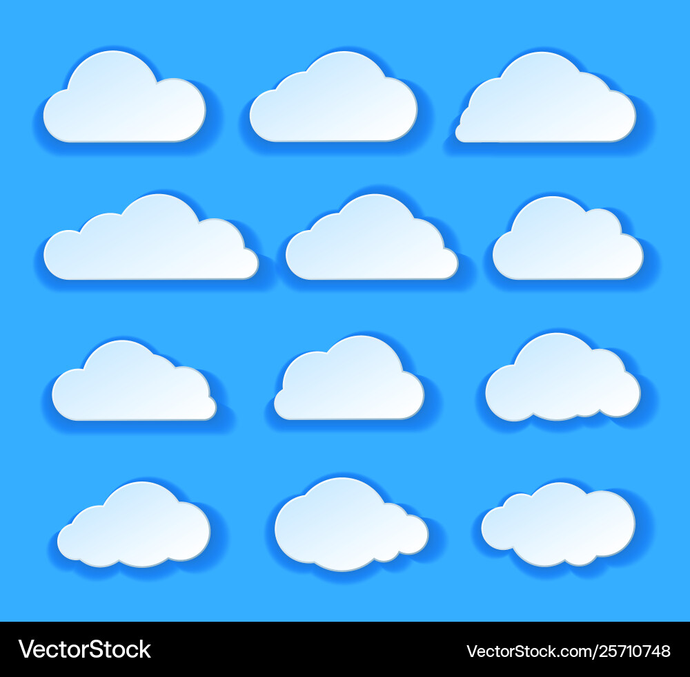 Abstract paper clouds set white Royalty Free Vector Image