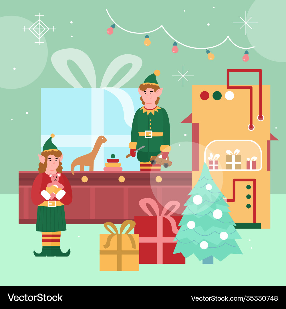 Christmas factory with belt automatic conveyor Vector Image