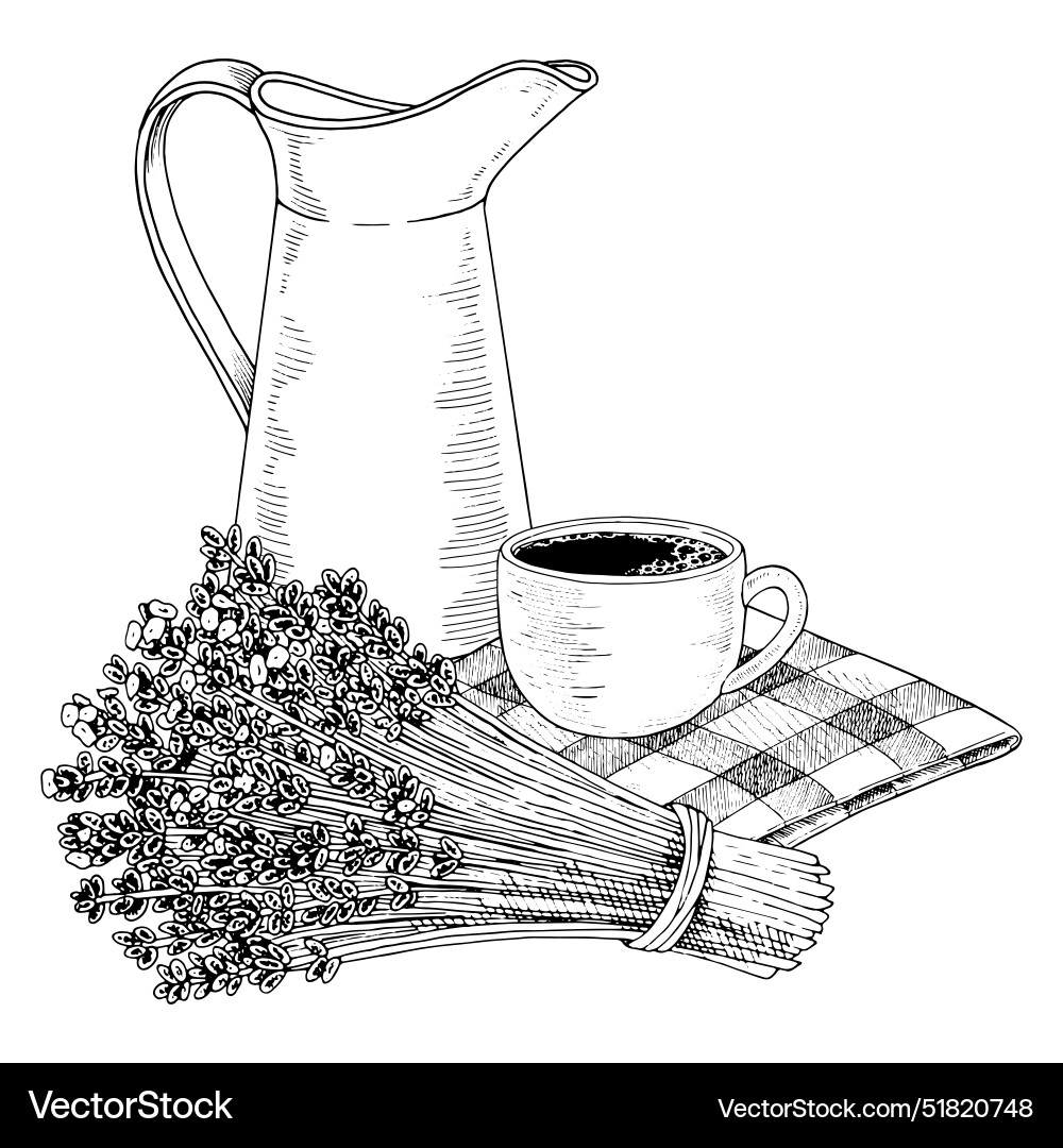 Coffee cup with flowers hand drawn outline Vector Image